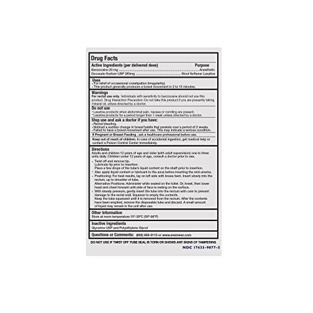 Docusol Plus Docusate Sodium with Benzocaine Mini Enema, Clear, 5 ml, 5 ...