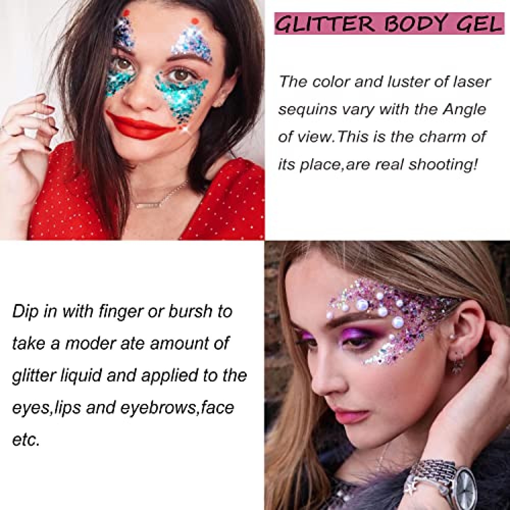 2 Color Body Glitter Gel Mermaid Scale Sequins Skin Long Lasting ...