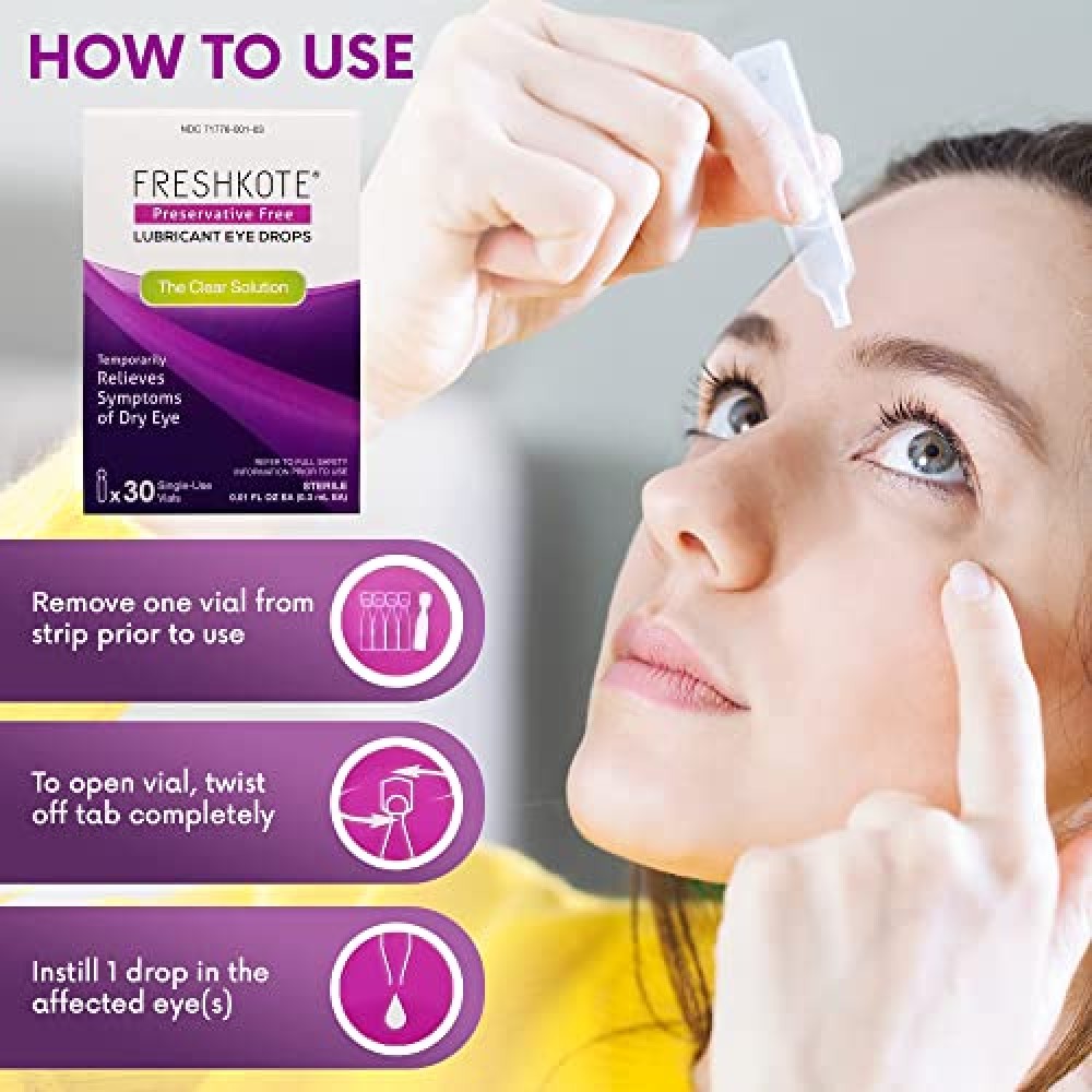 FRESHKOTE Preservative-Free Lubricant Eye Drops, 2 Packs of 30 Single ...