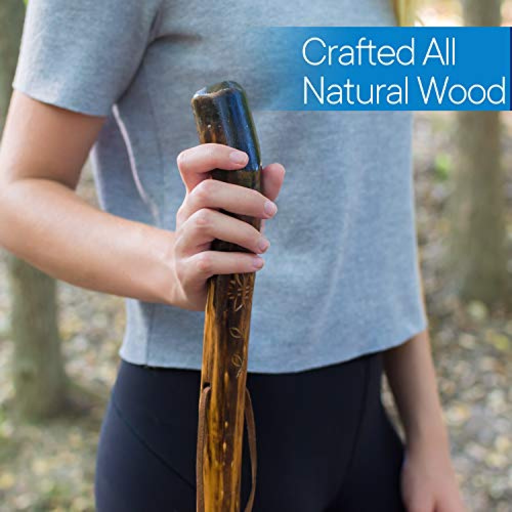 RMS Natural Wood Walking Stick - 48 Inch Handcrafted Wooden Hiking ...
