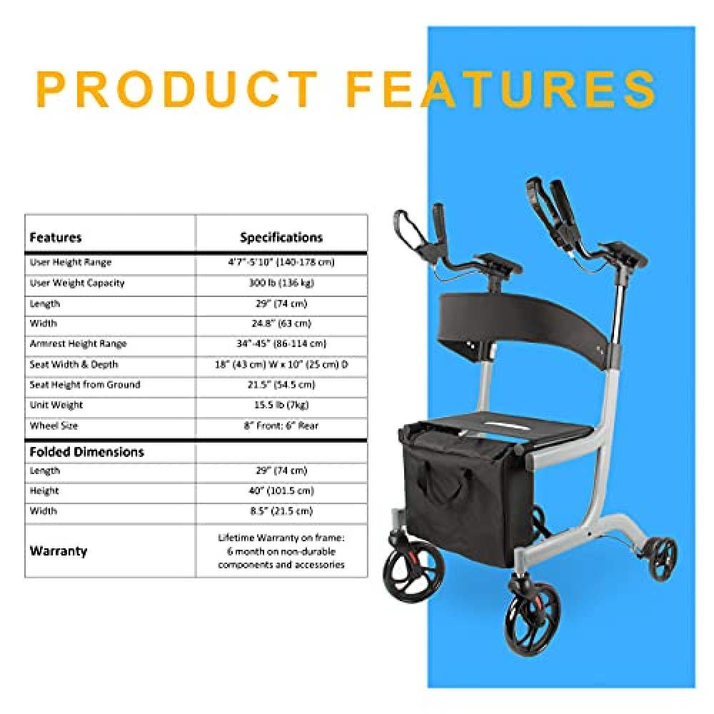Upright Posture Walker Mobility Rollator – Ergonomic Lightest Weight ...